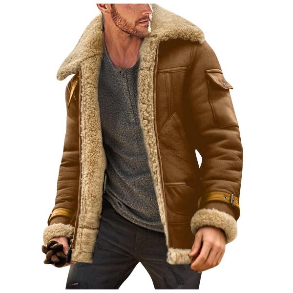 商品名:  Leather Jacket, Men's Faux Pu Leather Fur Collar Motorbike Jacket Fleece Sherpa Lined Long Trench Coats Heavyweigh...