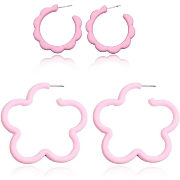 商品名twinkle eye 2ペア フラワーイヤリング アクリル 60年代 70年代 フラワーフープイヤリング ネオン 80年代イヤリング キャンディーカラー フローラルフープイヤリング レディース ガールズ バレンタインデー ギフト, ...