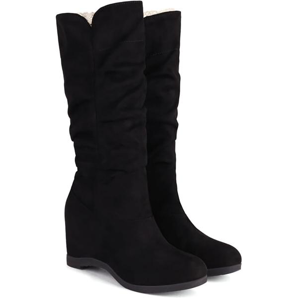 商品名Women's Knee High Boots Hidden Wedge Dressy Mid-Calf Slouchy Comfory Low Heel Round Toe Fashion Suede Boots Slouch Fa...