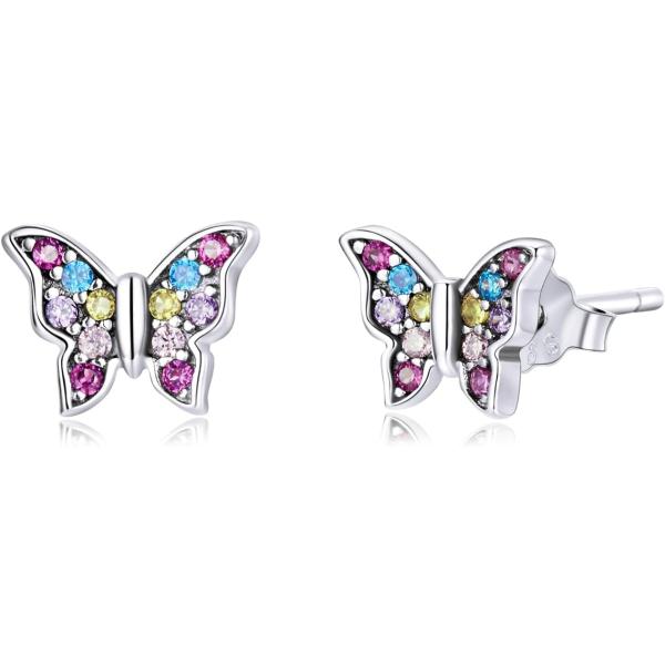 商品名VOROCO 14Kゴールドメッキ スターリングシルバー スタッドピアス かわいいステートメントカラースタッドピアス 蝶 トンボ クモ 蜂 昆虫 フラットバックイヤリング レディース ガールズ ジュエリー, スターリングシルバー, 宝...