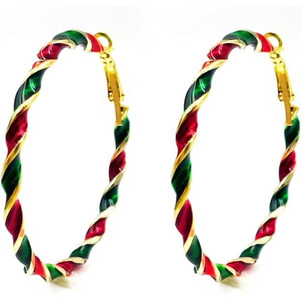 商品名女性用クリスマスフープイヤリング サークルクリスマスイヤリング 女の子用 レッドグリーン クリスマステーマイヤリング ハンドメイド クリスマスフェスティバル ホリデージュエリーギフト, 亜鉛, 宝石なしChristmas Hoop E...