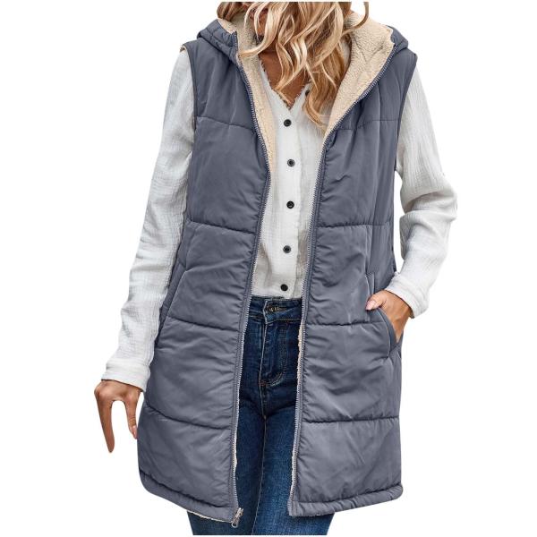 商品名:  TUNUSKAT For Girls, Long Puffer Vest Women Plus Size Winter Coats Sleeveless Hoodie Jacket Full Zipper Down Coat W...