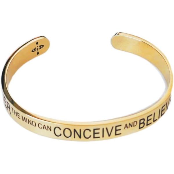 商品名女性用ゴールドブレスレット パーソナライズされたギフト 高揚するカフバングル インスピレーションを与えるマントラ刻印 18Kゴールドメッキジュエリー インスピレーション引用ブレスレット 毎日のインスピレーションジュエリー 女性への強さ...