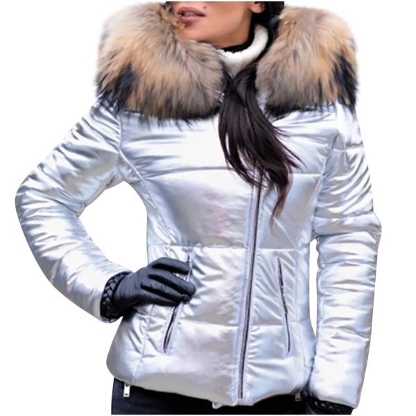 商品名:  kcdigr Womens Winter Coats Metallic Down Jacket Shiny Slim Fit Zipper Parkas Glossy Quilted Warm Outerwear with Fu...