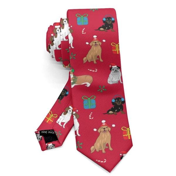 商品名:  JZDACH Men's Christmas Corgi Dachshund Golden Retriever Dogs Red Art Slim Ties Necktie - Formal Paisley Necktie fo...