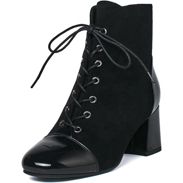 商品名COOLLULU Womens Block Mid Heel Ankle Boots Point Tie Lace Up Side Zip Dressy Party Booties Black Cap US 11ブランド：COOLLU...