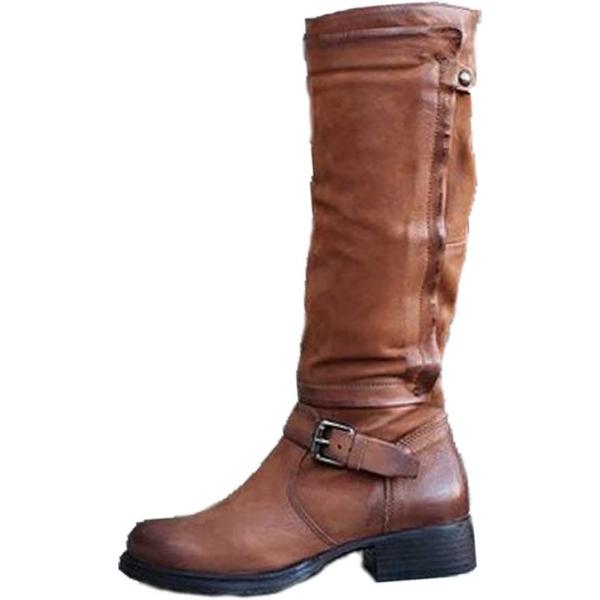 商品名BADHUB Women Wide Calf Knee High Boots Low Stacked Heel Riding Combat Boots 2023 Fall Winter 2024 Spring Holiday Clea...