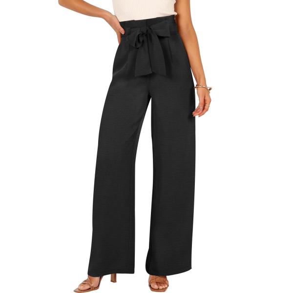 商品名:  ANRABESS Womens Wide Leg Palazzo Pants Belted High Waisted Business Casual Flowy Long Trousers with Pockets Black-...