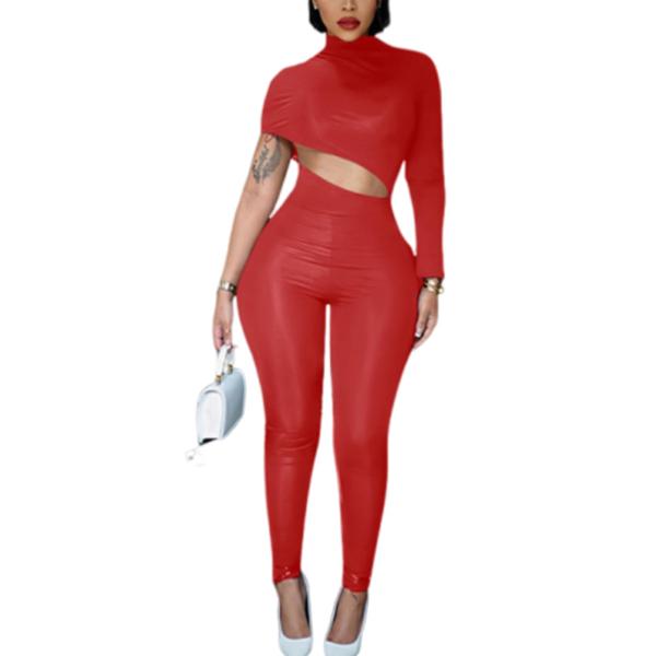 商品名:  Red Jumpsuit for Women Dressy Cut Out Front Irregular Sleeves Cropped Top Bodycon Long Pant Suit Club Outfitsブランド:...