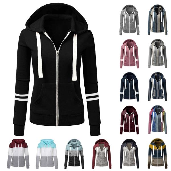 商品名:  Canbebig Women Long Sleeve Fleece Zip Hoodie Casual Color Block Hooded Jacket Basic Patchwork Sweatshirts Outwear ...