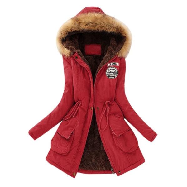 商品名:  D-769 Red Juniors Warm Hooded Hoods Long Slimming Tunics Down Jackets s Coats for Women Fleece Lined Sherpa Going ...