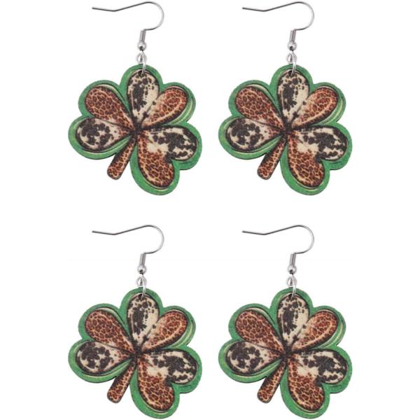 商品名Dangle Earrings for Women 2pcs Leopard Print Love Stitching Earrings Wooden Earrings Irish Green Knot (Green, One Siz...