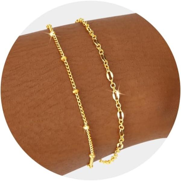 商品名Poxtex ゴールドブレスレット レディース 防水 14Kゴールドメッキ ジュエリーセット トレンディ 上品 重ね付け可能 レイヤードチェーン 夏 ビーチアクセサリー 女性や女の子へのギフトに, 2XL, イエローゴールド, ジルコ...