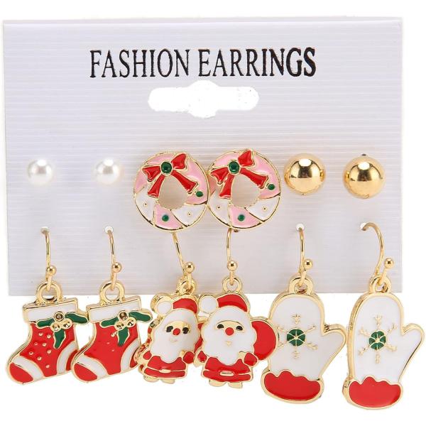 商品名6 Pairs Christmas Earrings For Women, Christmas Earrings - Lovely Christmas Stocking Gloves Santa Christmas Jewelry S...