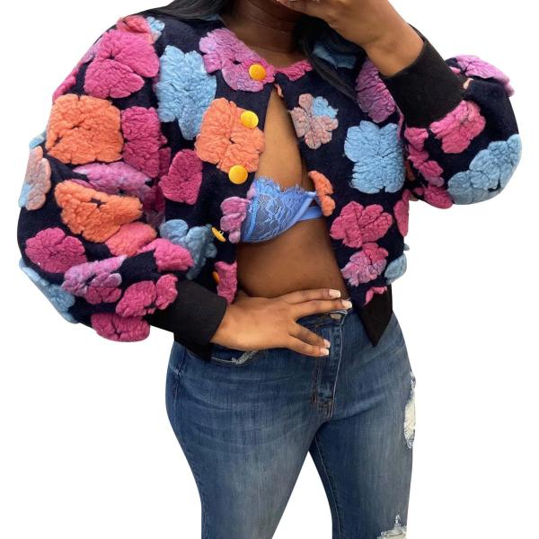 商品名:  XOWRTE Women's Cropped Floral Print Bomber Jacket Long Sleeve Button Down Coat Outerwear 2023 Fashion Autumn Short...