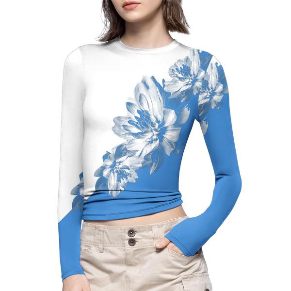 商品名:  mis?pedidos 2024 Spring Fashion Long Sleeve Tops for Women Floral Print Crop Shirts Slim Fit Crewneck Sweater Goin...