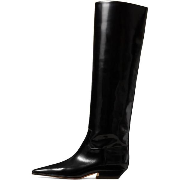 商品名miss left Women Closed Square Toe Knee High Boot Wide Calf Low Chunky Heels Pull On Flat Long Boots Stylish Winter Pa...