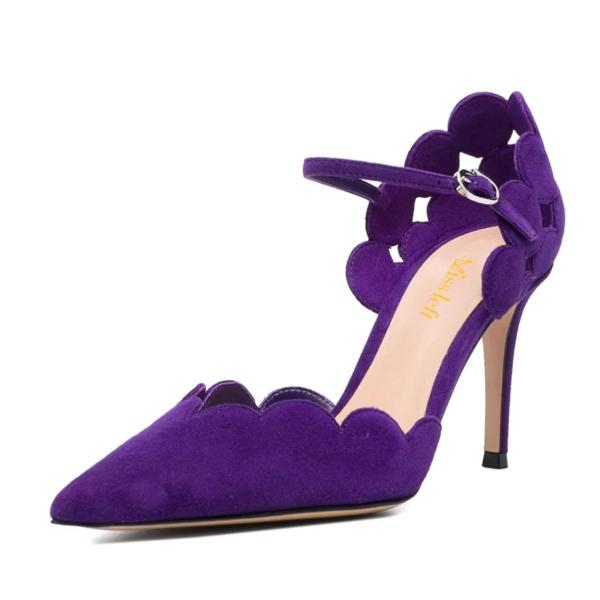 商品名:  miss left Women Cute Closed Pointed Toe Wavy Edge Pumps D'Orsay Ankle Strap Stiletto High Heel Sandals Dating Even...