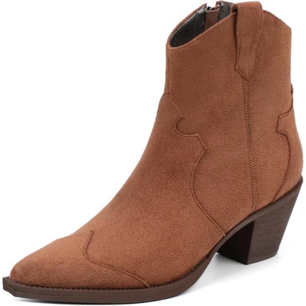 商品名MERRORI Women's Fashion Zip Suede Block Pointed Toe 2.5 Inch Outdoor Ankle High Low Heel Boots Brown Size 8 - Tacon A...