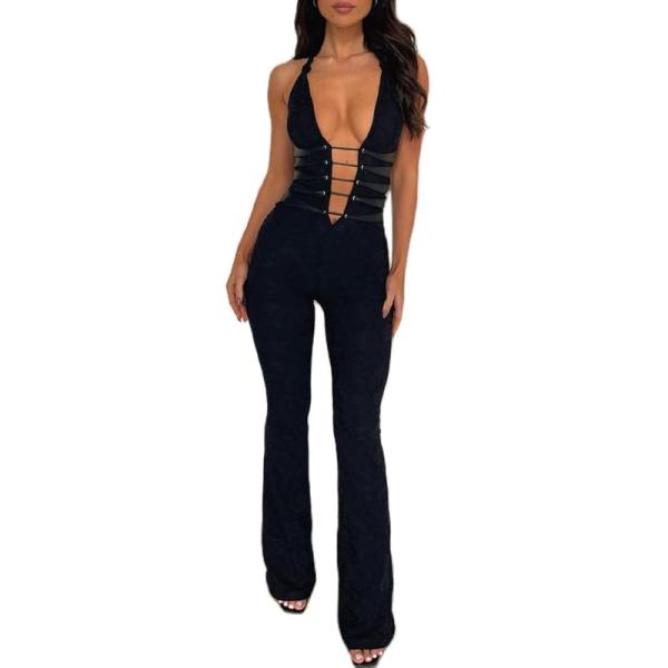 商品名:  LXXIASHI Women Y2K Lace 2 Piece Pants Set Low Cut Slim Fit Top High Waist Skinny Flare Pants See Through Going Out...