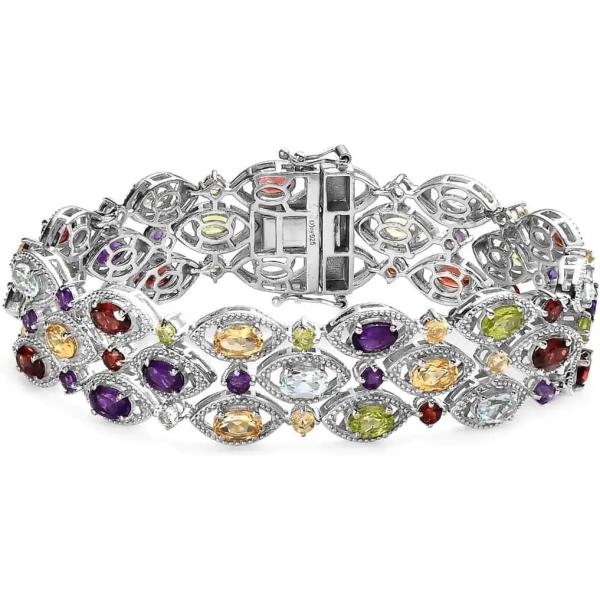 商品名Shop LC Multi Gemstone 925 Sterling Silver Platinum Plated Bracelet for Women Jewelry Size 8"" Ct 16.61 Birthday Gift...