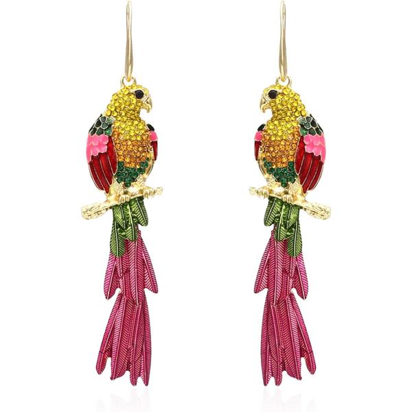 商品名Just Follow カラフル オウム ダングルイヤリング 輝くレインボーラインストーン ドロップイヤリング ボヘミアン 動物 鳥 イヤリング レディース ガールズ ジュエリー, 金属, 宝石なしJust Follow Colorf...