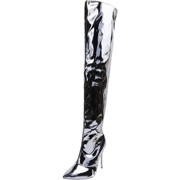 商品名JWSVBF Suede Boots Women's Thigh High Boots Chunky Heel Boots Flat Knee High Boots for Women No Heel Sparkly White Bo...