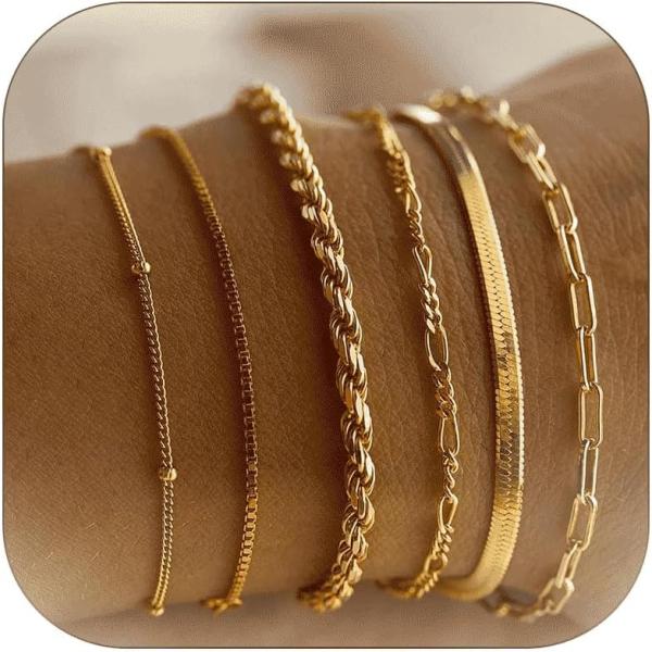 商品名72ore ゴールドブレスレット レディース マルチレイヤードチェーンブレスレット トレンディ 重ね付け可能ブレスレット ガールズキューバチェーンブレスレット ゴールドブレスレットセット ジュエリーギフト, adjustable, 亜...