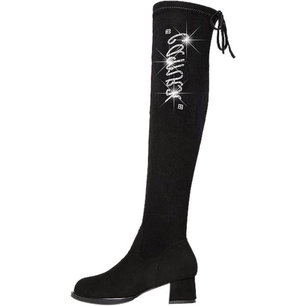 商品名JWSVBF Women's Suede Over the Knee Boots Round Toe Side Zipper Flat Knee High Boots for Women No Heel Black Flat Boot...