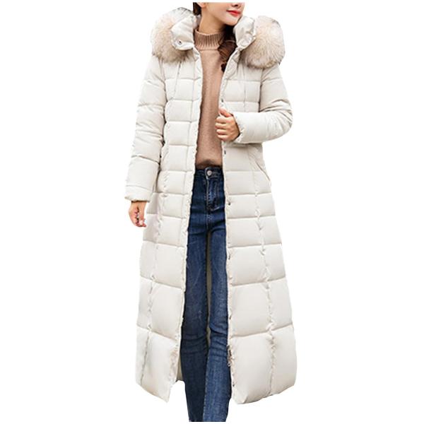 商品名:  Winter Warm Coats for Women Thick Cotton Down Jacket Solid Color Hooded Padded Outerwear with Detachable Fur Colla...