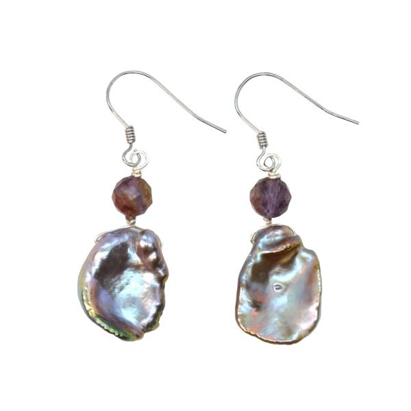 商品名Solid Sterling Silver Freshwater Keshi Pearl &amp; Phantom Amethyst Earrings for Womenブランド：Jean's Studio商品サイズ：高さ：5.1 ...