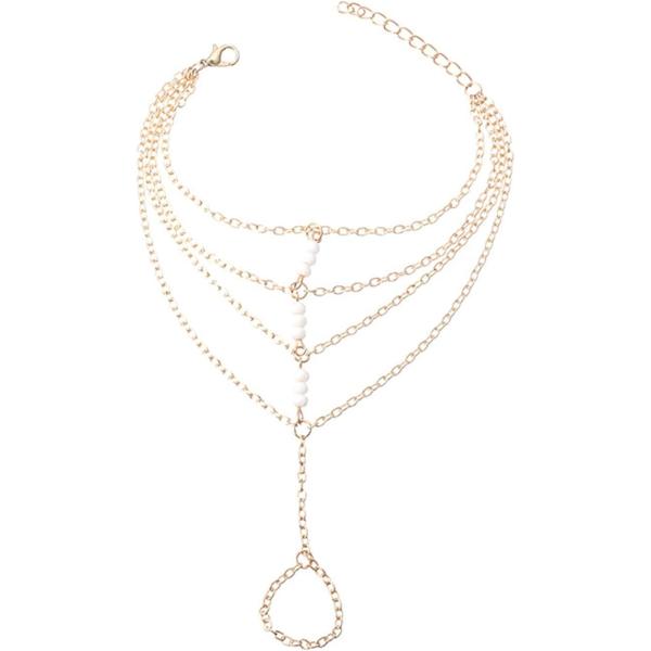 商品名Yuehyourt Personalized trendy golden thin chain multi-layer finger integrated rice bead bracelet for women (gold)ブランド...