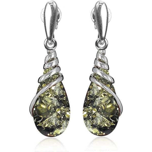 商品名Ian and Valeri Co. ダングルドロップイヤリング グリーンアンバー スターリングシルバー, M, ジェムストーン ジェムストーン Sterlin シルバー, 琥珀Ian and Valeri Co. Green Amb...