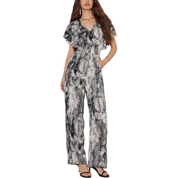 商品名:  MOONSHELL 2024 Women Jumpsuits Short Sleeve Overalls High Waist V Neck Pockets Floral Jumpsuit Casual Chiffon Romp...