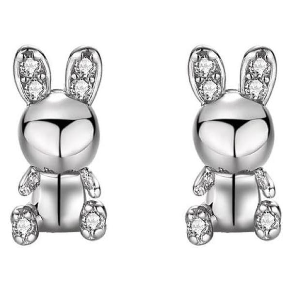 商品名Bunny 925 ソリッドスターリングシルバー アクセントストーン AAA キュービックジルコニア スタッドピアス 小さな耳 ウサギ おもちゃ CZ 誕生日 記念日 結婚式 バレンタインデー 男性 女性 女の子 男の子, S, スタ...