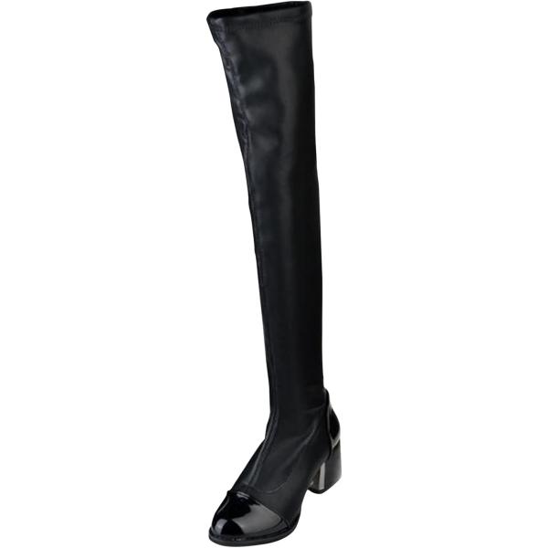 商品名JWSVBF Womens Pointed Toe Knee High Boots Faux Suede Side Zipper Black Leather Boots for Women Knee High Patent Leath...