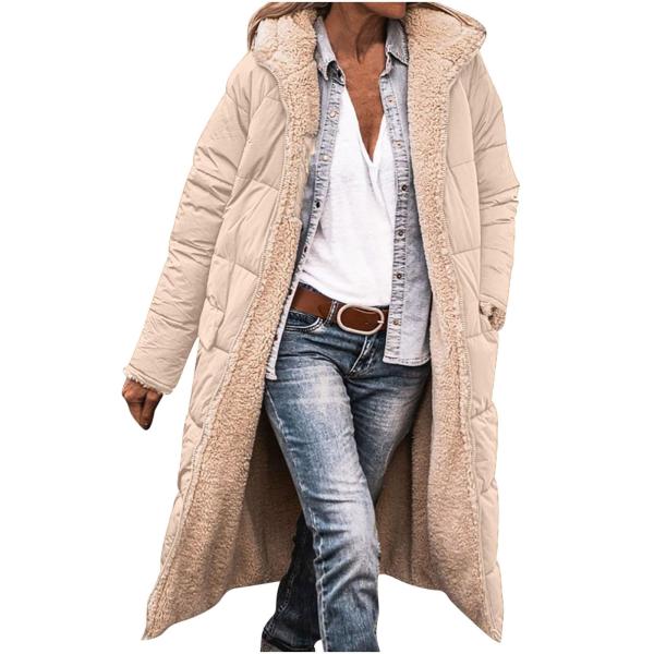商品名:  Winter Long Coat for Women Warm Sherpa Fleece Reversible Hooded Jacket Long Sleeve Comfort Thicken Shearling Coat ...