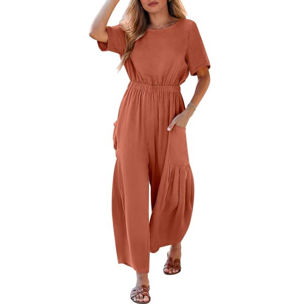 商品名:  ANRABESS Women Linen Jumpsuits 2024 Summer Casual Loose Short Sleeve Wide Leg One Piece Jumper Romper Outfits Tren...