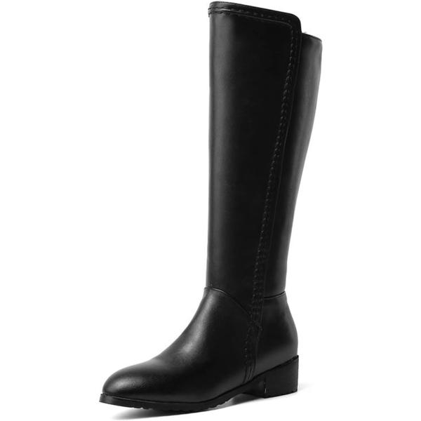 商品名qubev Women Low Heel Flat Knee High Boots Fashion Zipper Faux Leather Slip On Comfy Slouch Riding Bootsブランド：qubev商品サイ...