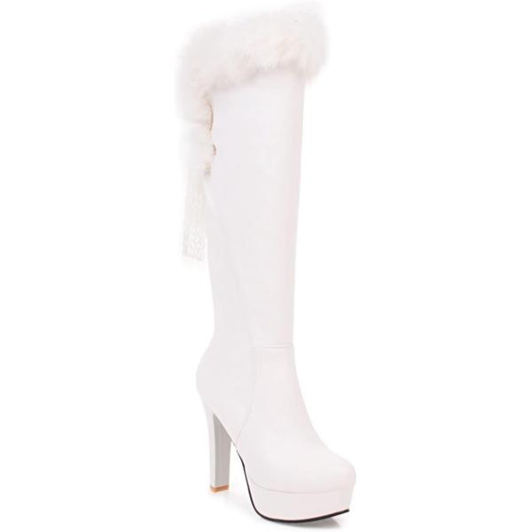 商品名qubev Women Platform Stiletto Knee High Winter Boots Fuzzy Faux Fur Waterproof Round Toe Warm Tall Bootsブランド：qubev商品サ...