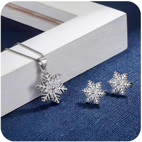 商品名2 Pcs Snowflake Jewelry Set for Women Girls Winter Party Snowflake Studs Earrings Pendant Necklace Christmas Jewelry ...