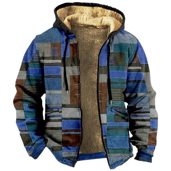 商品名:  Coats For Men Slim Fit Long Sleeve Zip Up Plaid Hooded Winter Coats With Pockets Sweater For Men Warm Mexican Sher...