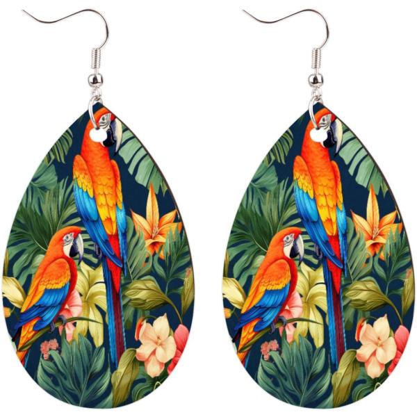 商品名Macaws Tropical Flower Teardrop Earrings for Women Girls, Wood Teardrop Dangle Earrings Lightweight Wooden Drop Dangl...