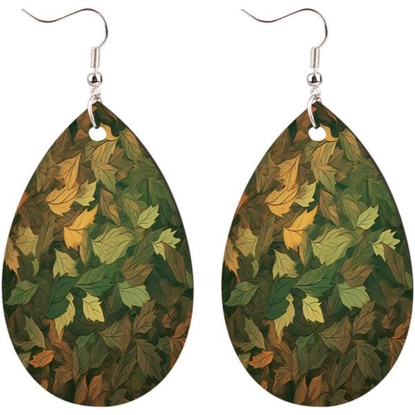 商品名Maple Brown Green Leaves Teardrop Earrings for Women Girls,Abstract Wood Teardrop Dangle Earrings Lightweight Wooden ...