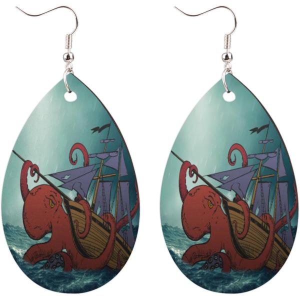 商品名Ocean Octopuses Tentacles Kraken Teardrop Earrings for Women Girls, Wood Teardrop Dangle Earrings Lightweight Wooden ...