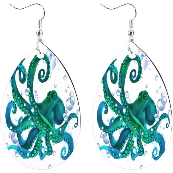 商品名Ocean Green Octopuses Tentacles Teardrop Earrings for Women Girls, Wood Teardrop Dangle Earrings Lightweight Wooden D...