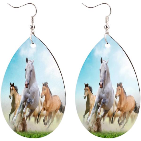 商品名Running Horse Animal Print Teardrop Earrings for Women Girls, Wood Teardrop Dangle Earrings Lightweight Wooden Drop D...