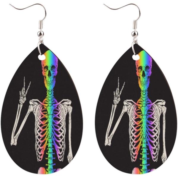 商品名Human Skeleton Skull Rainbow Teardrop Earrings for Women Girls,Day Of The Dead Wood Teardrop Dangle Earrings Lightwei...