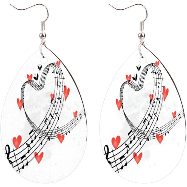 商品名Music Note Heart Teardrop Earrings for Women Girls,Musical Wood Teardrop Dangle Earrings Lightweight Wooden Drop Dang...