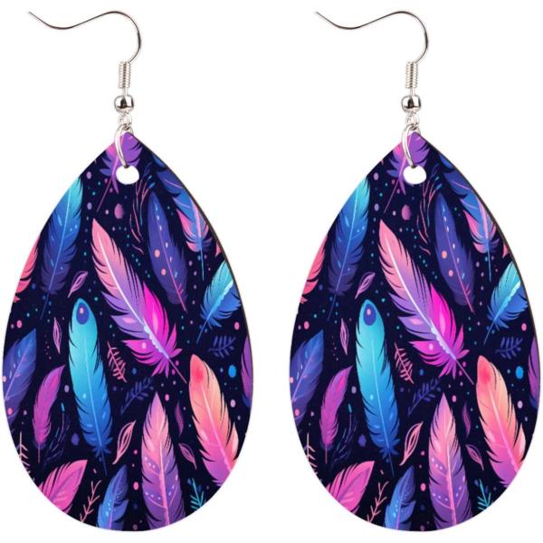 商品名Colorful Peacocks Feathers Teardrop Earrings for Women Girls, Wood Teardrop Dangle Earrings Lightweight Wooden Drop D...